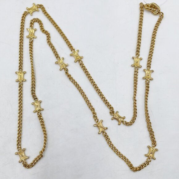 Celine | Jewelry | Celine 264triomphe Vintage Long Chain Necklace Gold ...